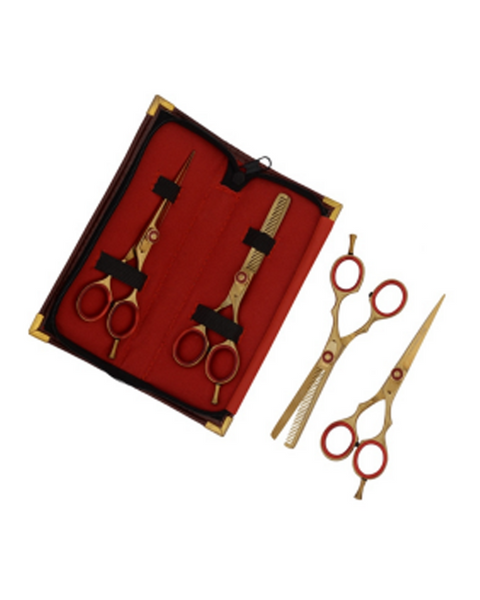 MS KIT 2 PZAS. TIJERA/ LINEAL ENTRESACAR 5.5 PULGADAS DORADA CON NEGRO ...